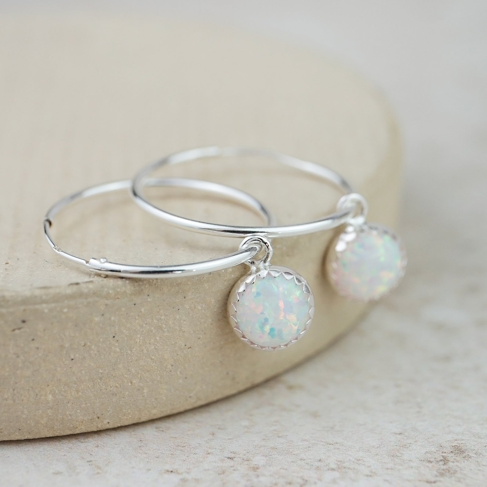 Sterling Silver Large Gemstone Hoops with White Opalite – Lucy Kemp ...
